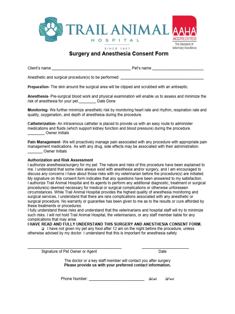 Upsurgery and Anesthesia Consent Form 1 | PDF | Anesthesia | Surgery
