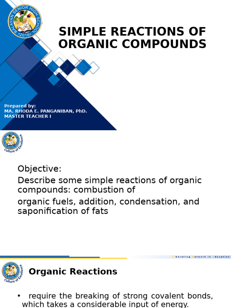 Q2 Ppt5 Organic Compounds Reactions | PDF | Chemical Reactions | Ester