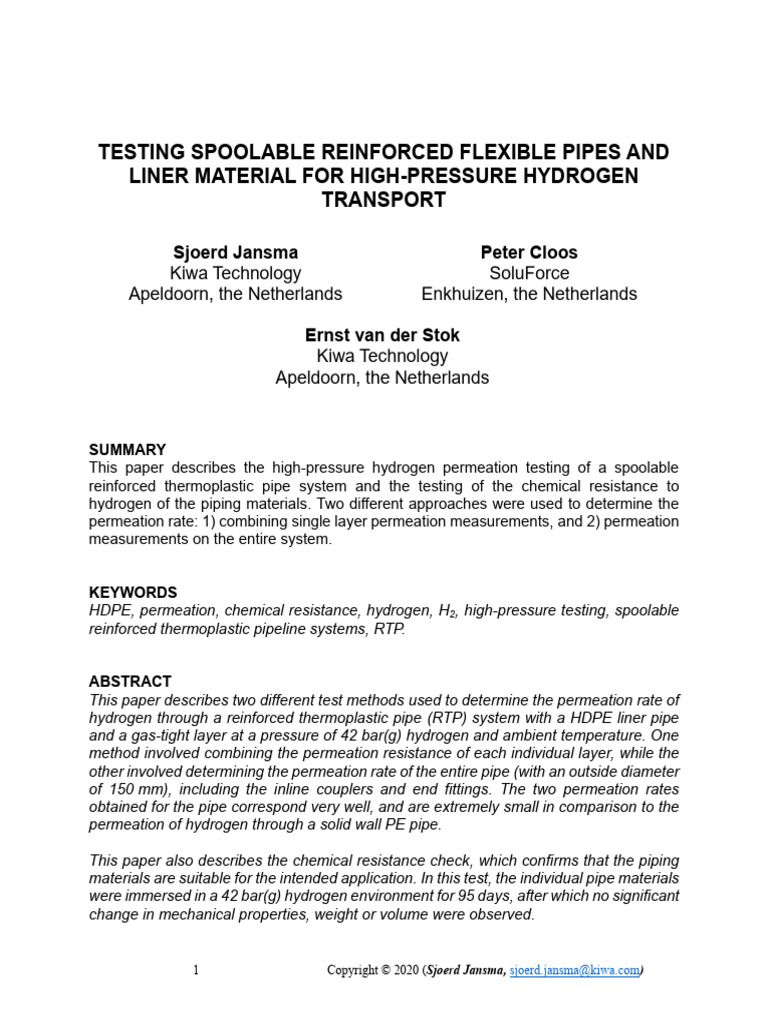 PIPE TEST REPORT- HIGH PRESSURE HYDROGEN | PDF | Strength Of Materials ...