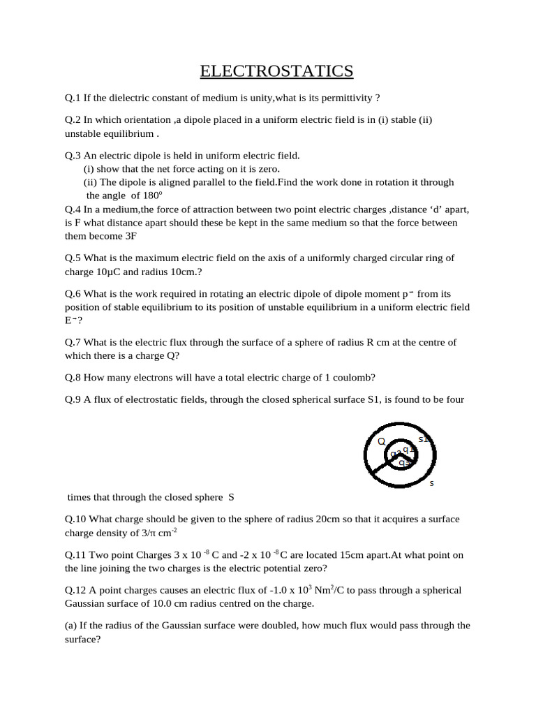Electrostatics Work Sheet | PDF | Capacitor | Electrostatics