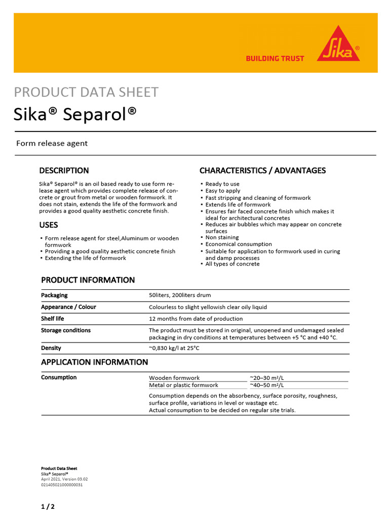 Sika Separol | PDF | Concrete | Secondary Sector Of The Economy