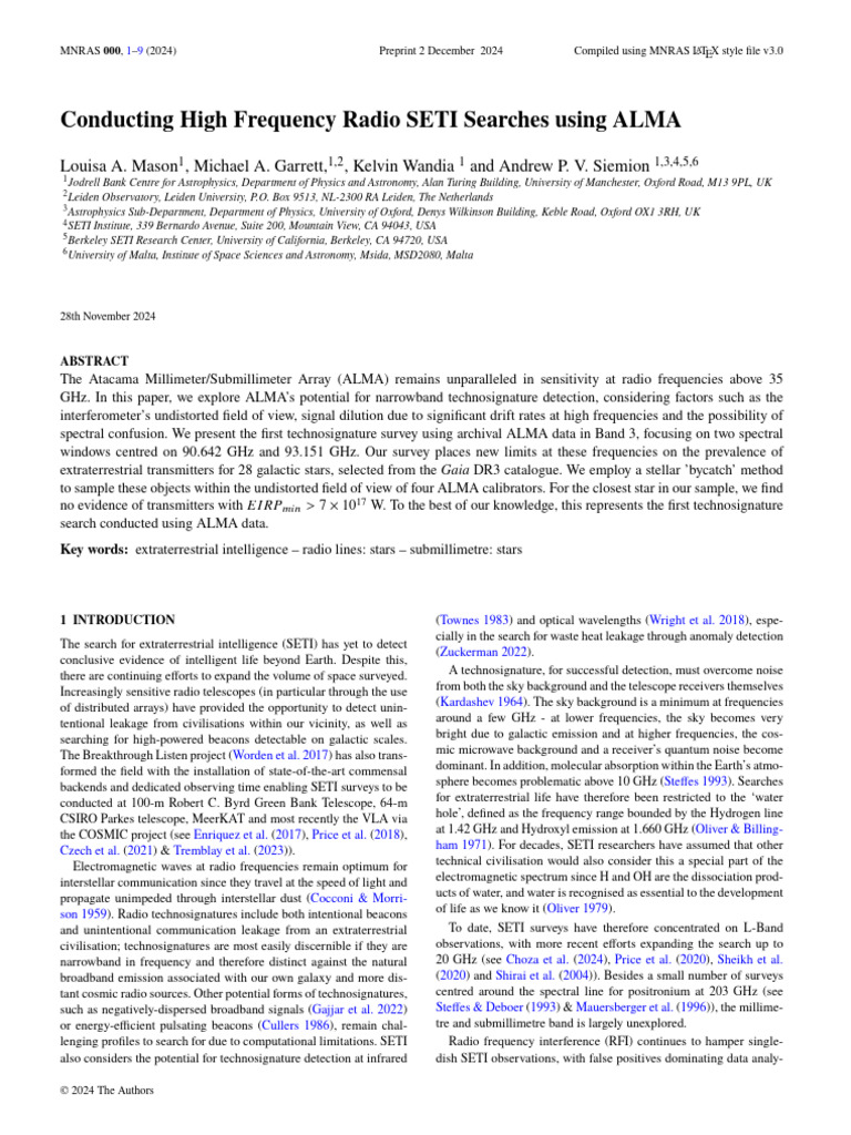 Conducting High Frequency Radio SETI Searches Using ALMA | PDF | Search ...