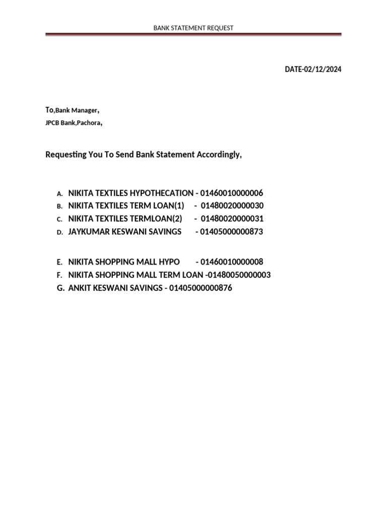 Bank Statement Request | PDF