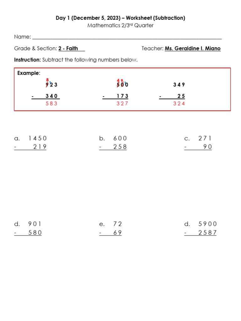 Grade 2 3 Days Worksheet | PDF