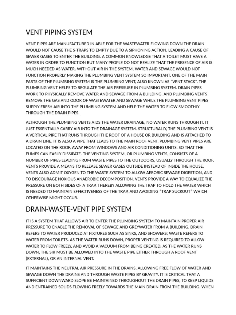 VENT PIPING SYSTEM | PDF | Plumbing | Environmental Engineering