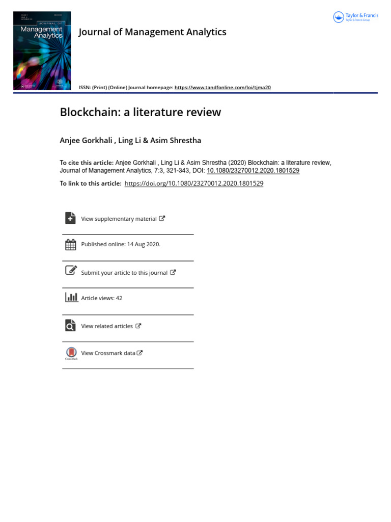 Blockchain A Literature Review Pdf Internet Of Things Encryption