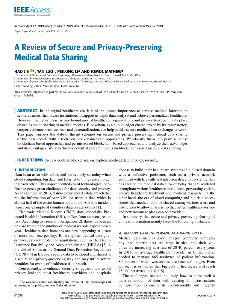 A Review of Secure and Privacy-Preserving Medical Data Sharing | PDF | Cloud Computing | Encryption