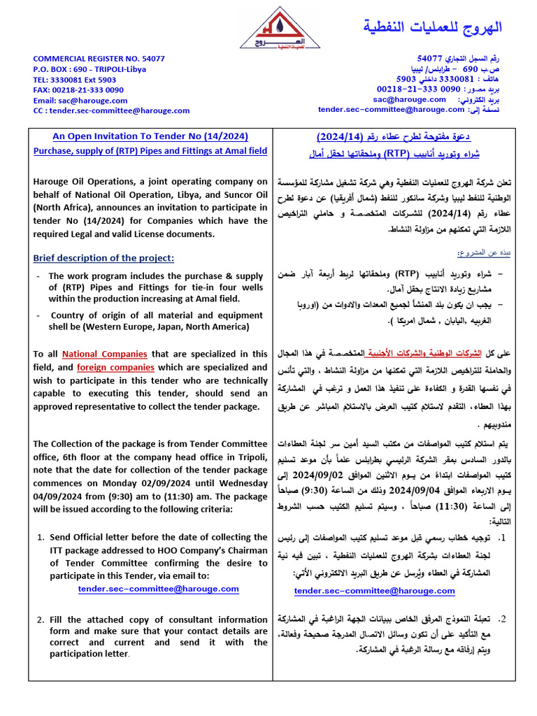 BOO LIBYA Tender -announcement-14-2024_1-1 | PDF