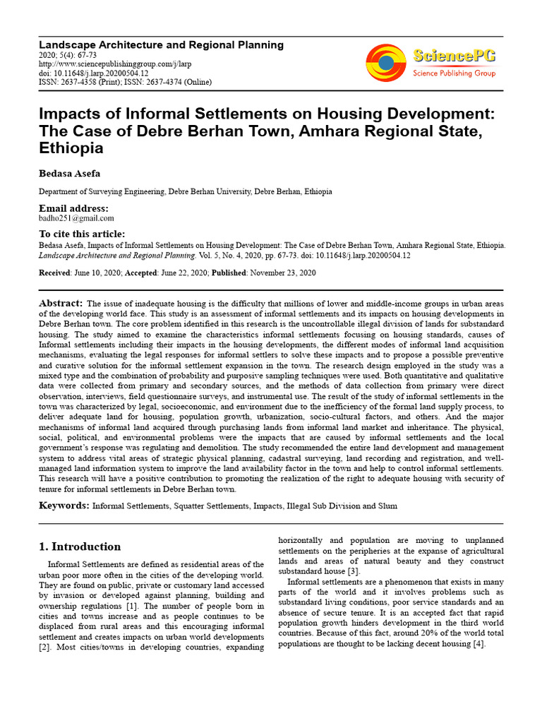 Impacts of Informal Settlements in Ethiopia | PDF | Slum | Sampling ...