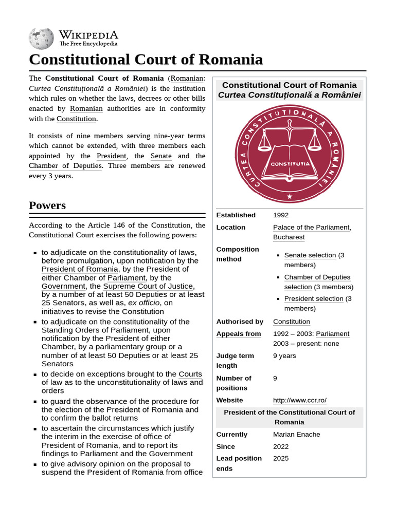 Constitutional Court of Romania Overview | PDF | Parliament | Romania