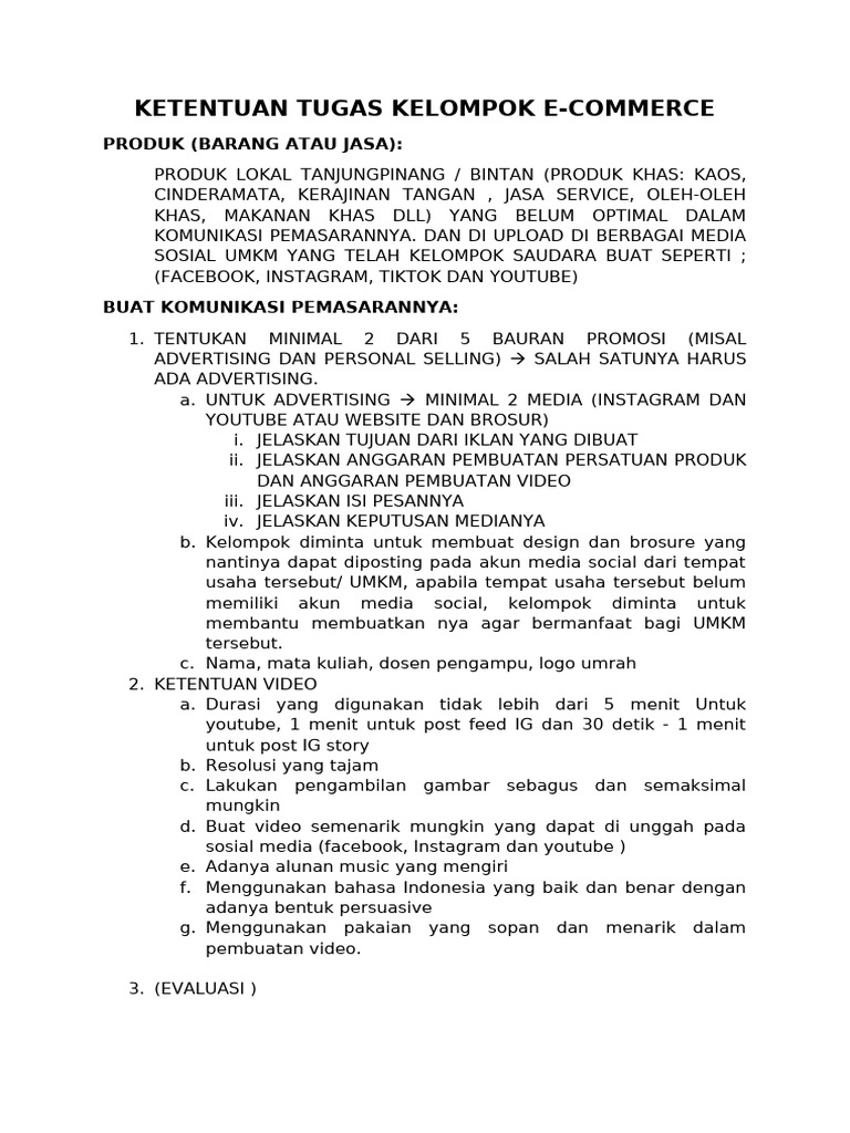 Ketentuan Tugas Kelompok Ecom Umrah | PDF