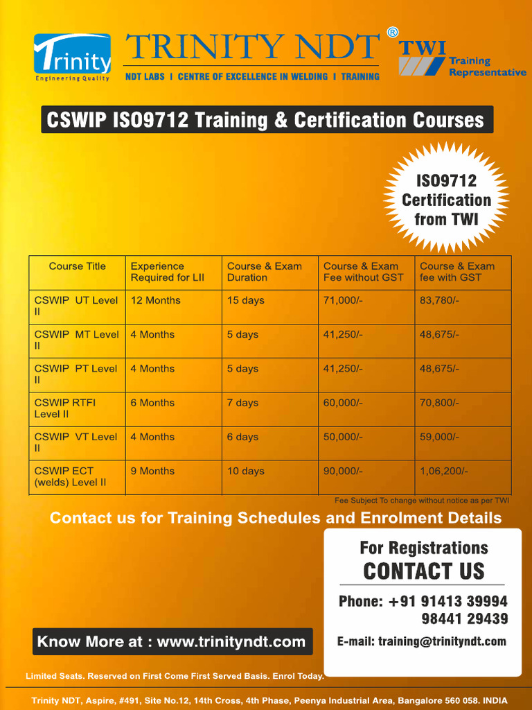 ISO9712 Trinity NDT Courses Fee Details | PDF