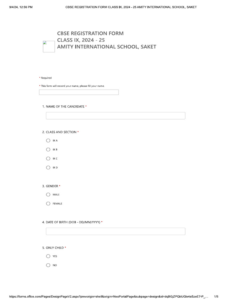 CBSE REg Form 2024 | PDF