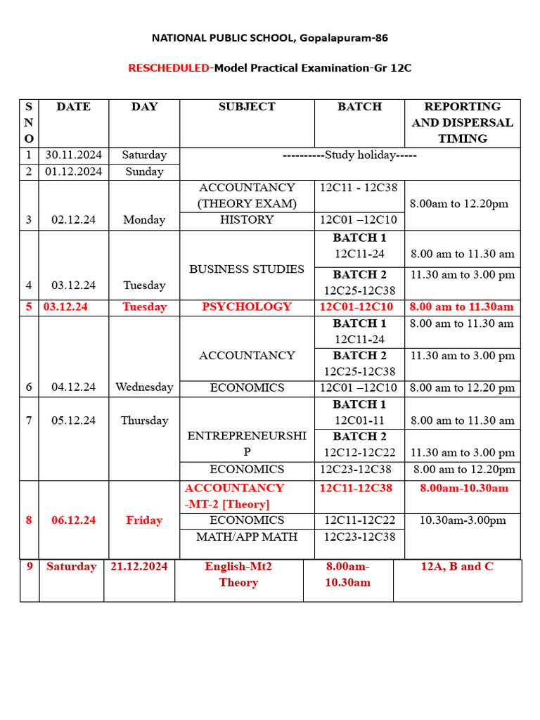 Gr12 C-MODEL PRAC and MT2 EXAM-RESCHEDULE 1688281140 1733139371 | PDF