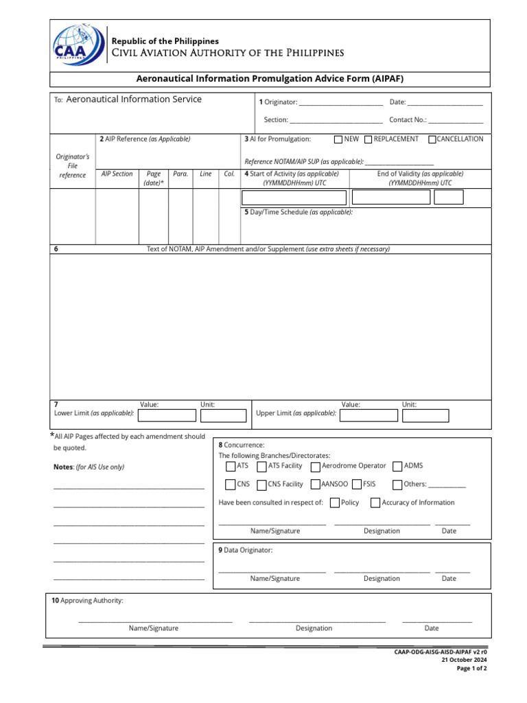 Aeronautical Information Promulgation Advice Form AIPAF | PDF | Aviation