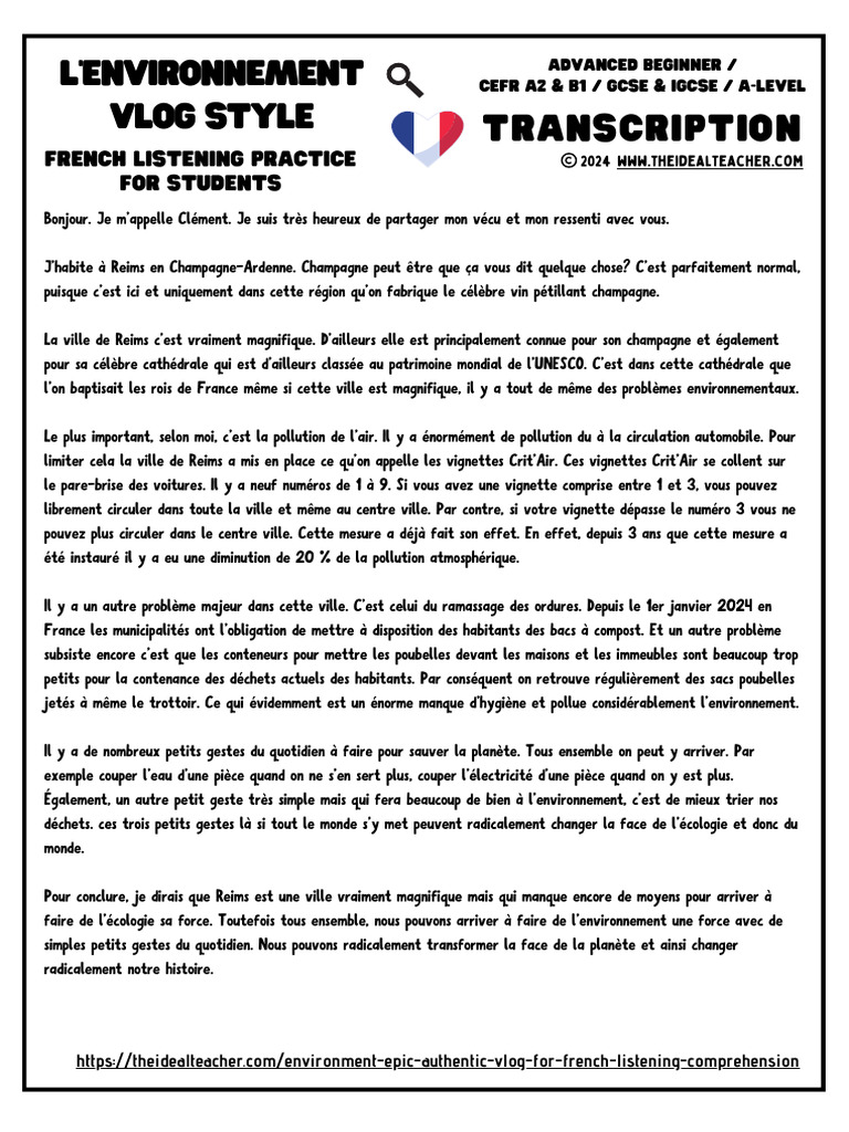 Lenvironnement Environment in France Listening Practice VLOG ...