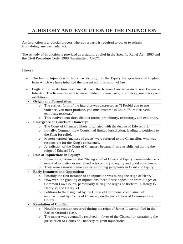 Evolution of Injunctions in India | PDF | Equity (Law) | Injunction