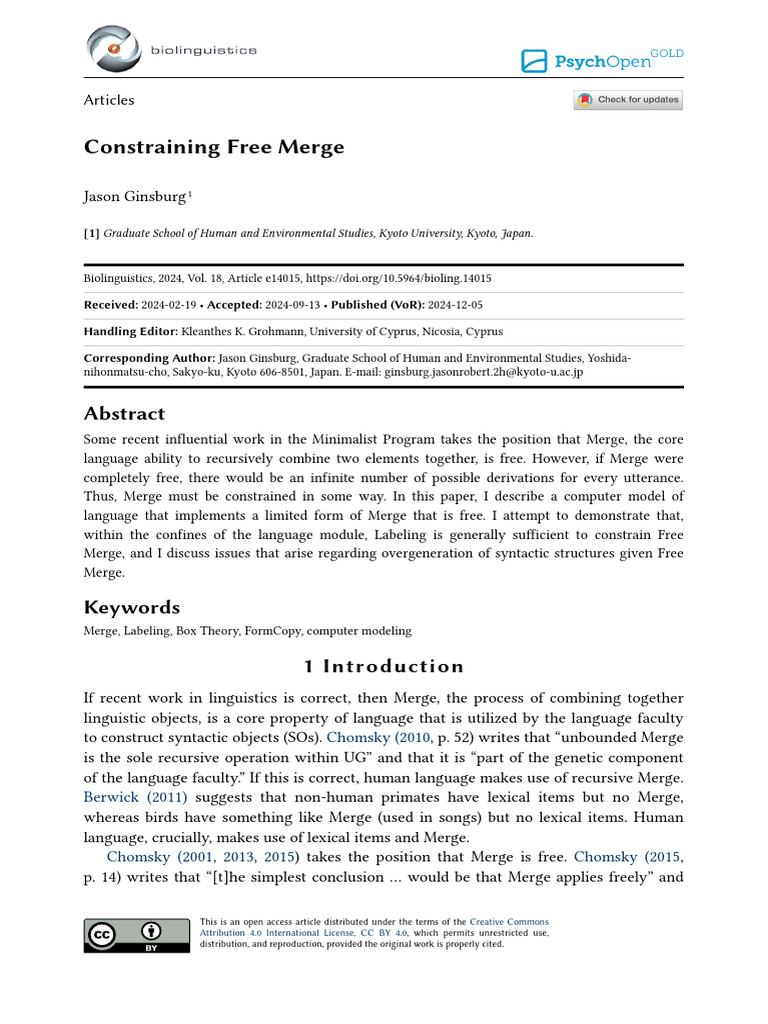 Constraining Free Merge | PDF | Clause | Verb
