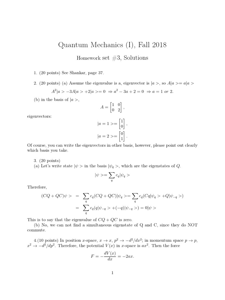 Quantum Mechanics Homework Solutions 3 | PDF
