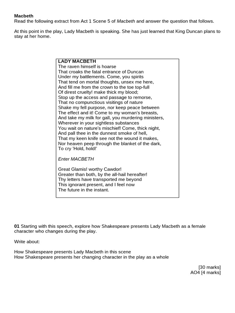 Four example questions - Macbeth | PDF | Macbeth