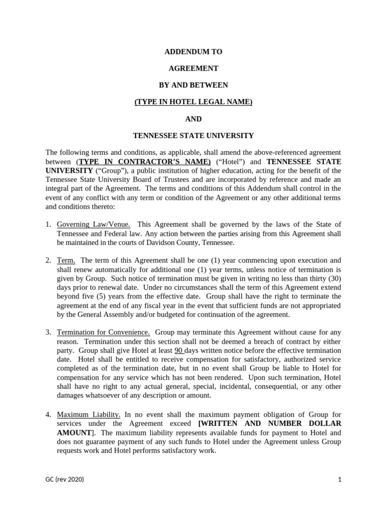 Hotel Addendum Template 041822 | PDF | Legal Liability | Damages