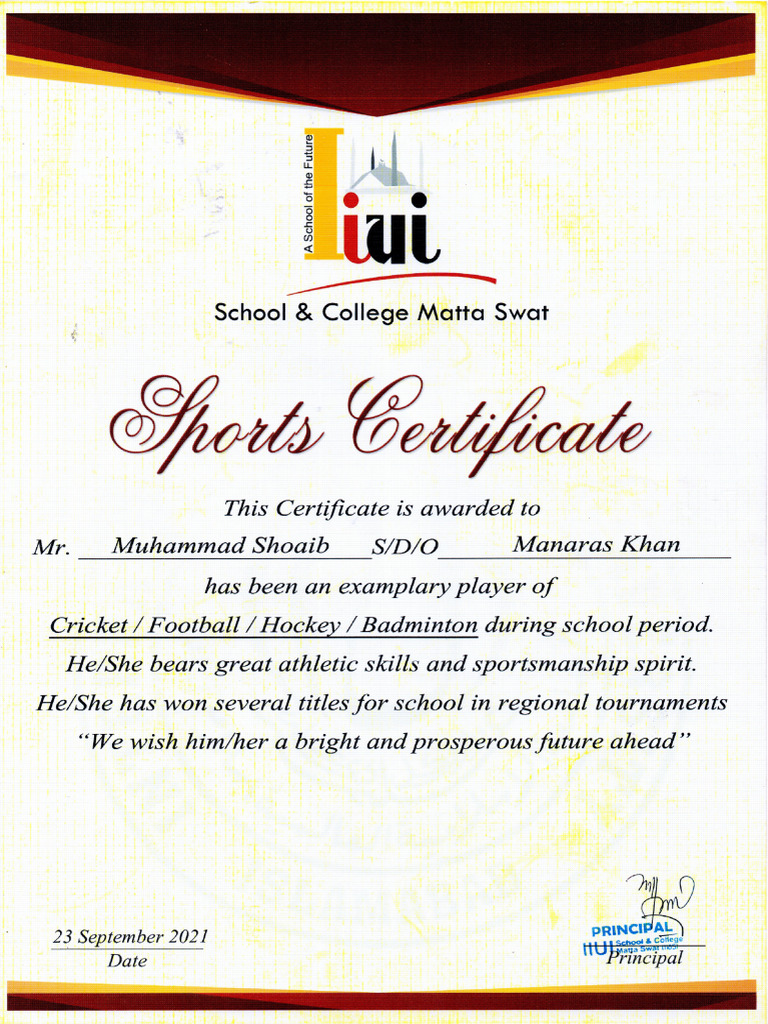 Sports Certificate of iiui | PDF