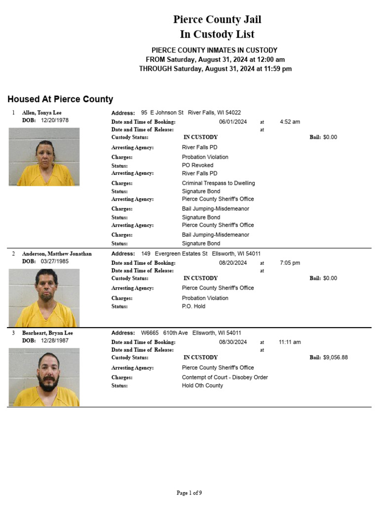 Saturday Jail Roster | PDF | Bail | Arrest