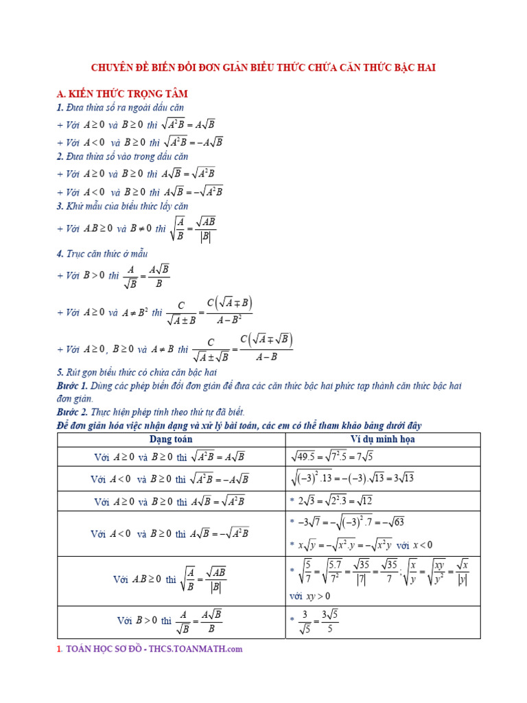 Chuyen de Bien Doi Don Gian Bieu Thuc Chua Can Thuc Bac Hai (1) | PDF