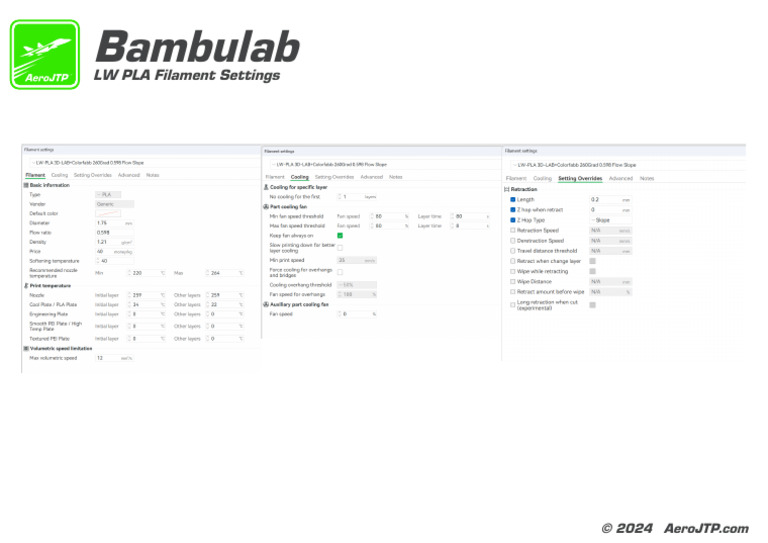 Bambulab LWPLA Filament Settings 01 | PDF