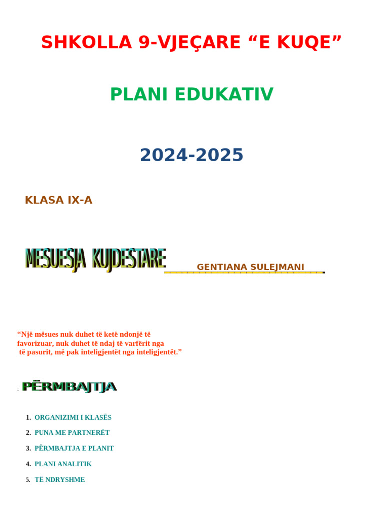 Plani Edukativ Klara 2020-2021 | PDF