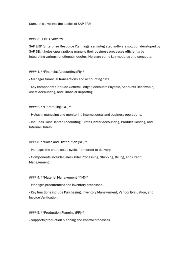 SAP ERP Basics | PDF