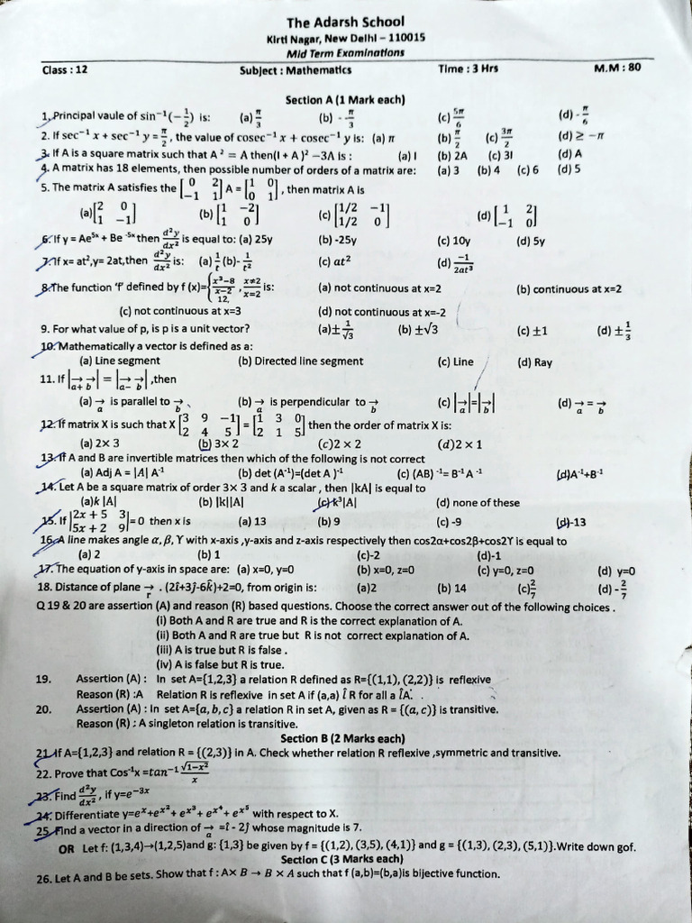 maths mid term | PDF | Matrix (Mathematics) | Cartesian Coordinate System