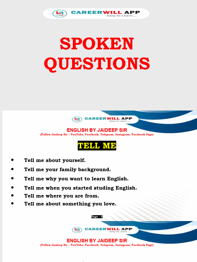 270089spoken English Questions Part-1 - Crwill | PDF