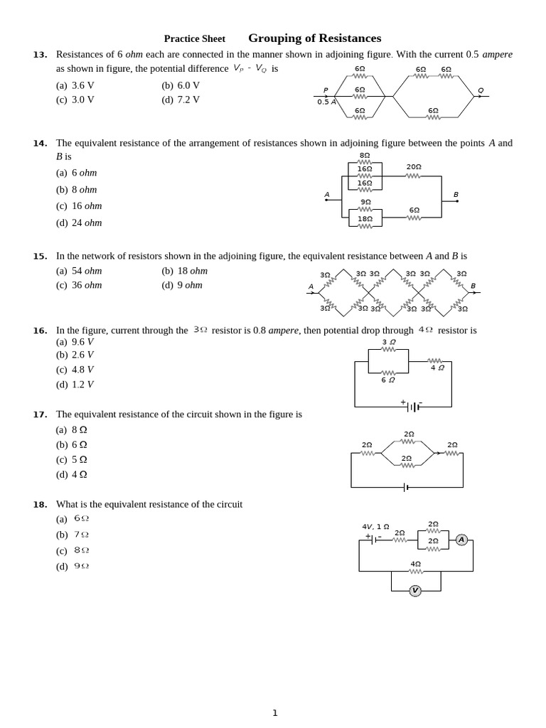 Resistance Grouping Practice Sheet | PDF | Electrical Resistance And Conductance | Resistor