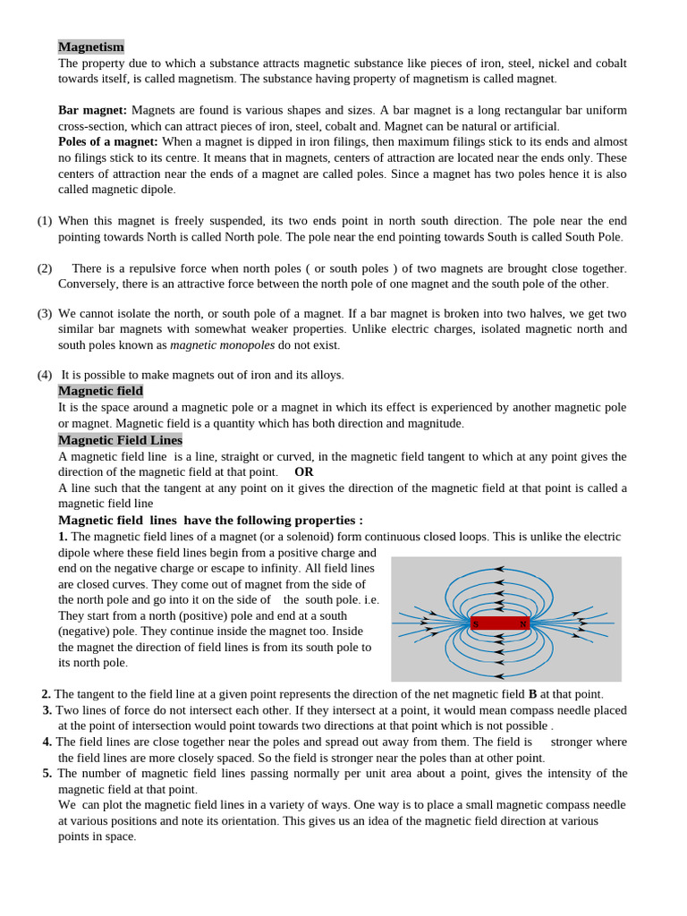 std -1 12th magnet 2024 | PDF | Magnetic Field | Magnetism