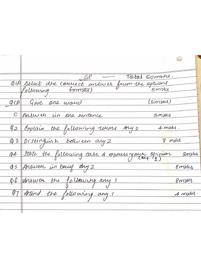 SP - 1st Semester Paper Pattern | PDF
