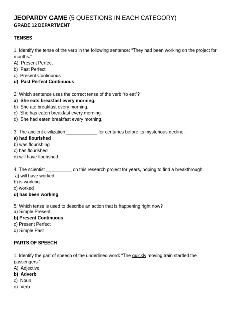 Jeopardy Game Questions (Grade 12 Department) | PDF | Part Of Speech ...