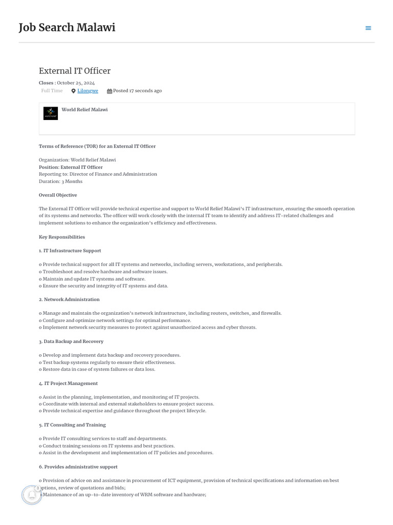 External IT Officer Needed | PDF | Computer Network | Computer Security