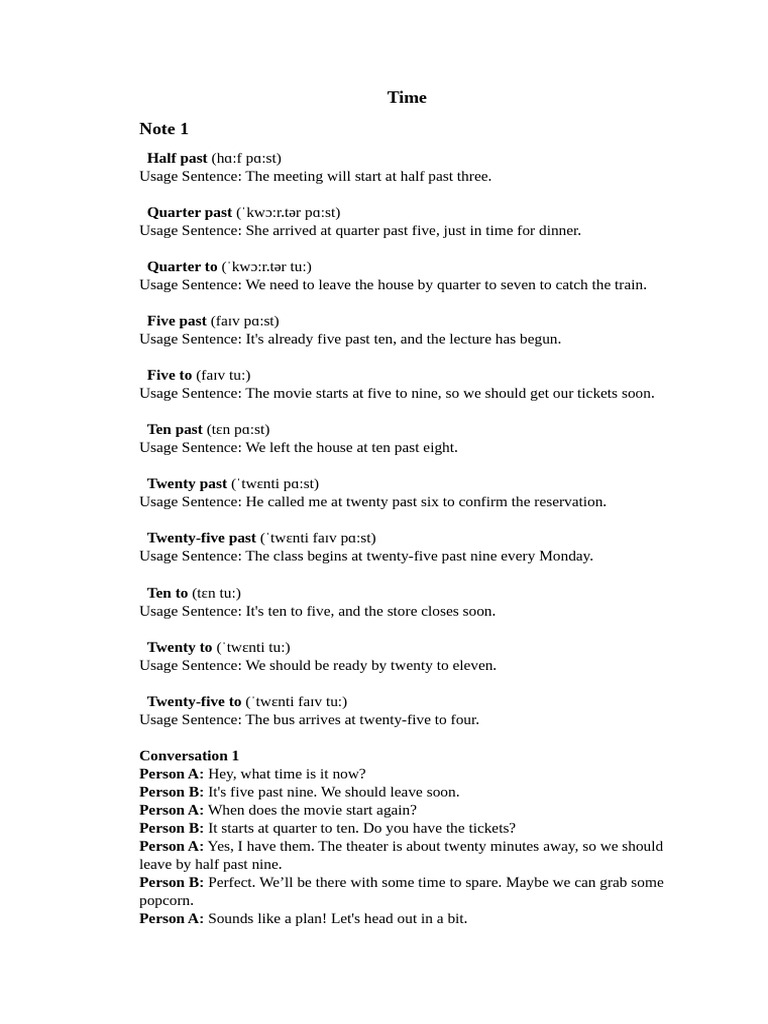 Time Vocabulary | PDF