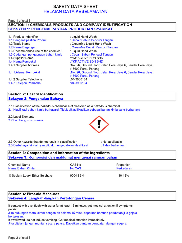 2022 SDS LIQUID HAND WASH-MALAY & ENGLISH | PDF