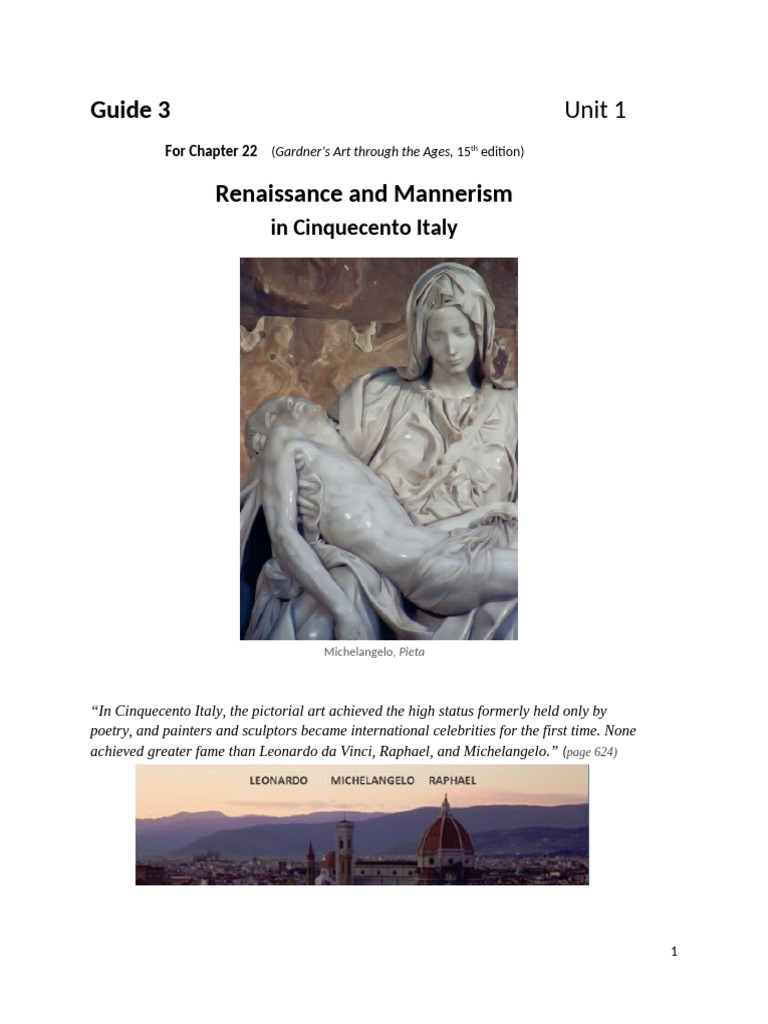 G 3 - Renaissance in Cinquecento Italy | PDF | Michelangelo | Leonardo ...