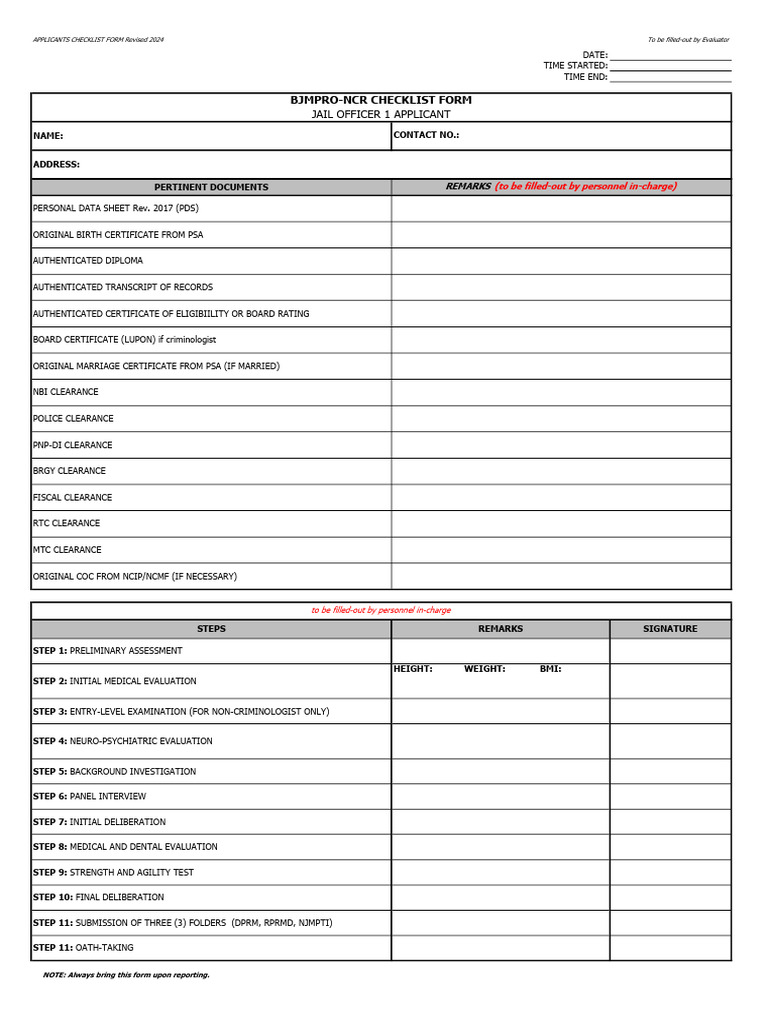 JO1 APPLICANT CHECKLIST Updated 2024 | PDF