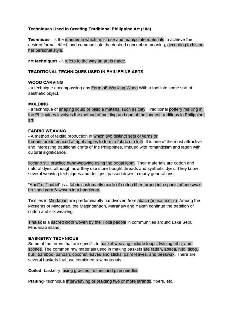 CPAR Reviewer 2nd Quarter | PDF | Textiles | Basket Weaving
