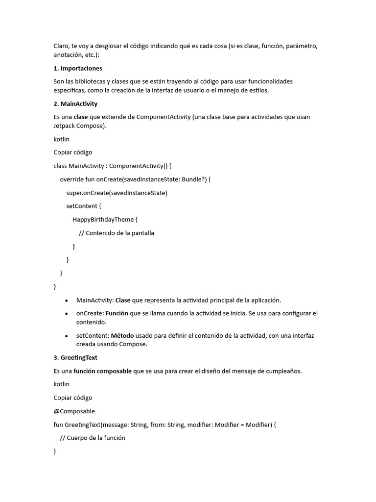Desglose de Código en Jetpack Compose | PDF | Aplicación movil | Ingeniería Informática