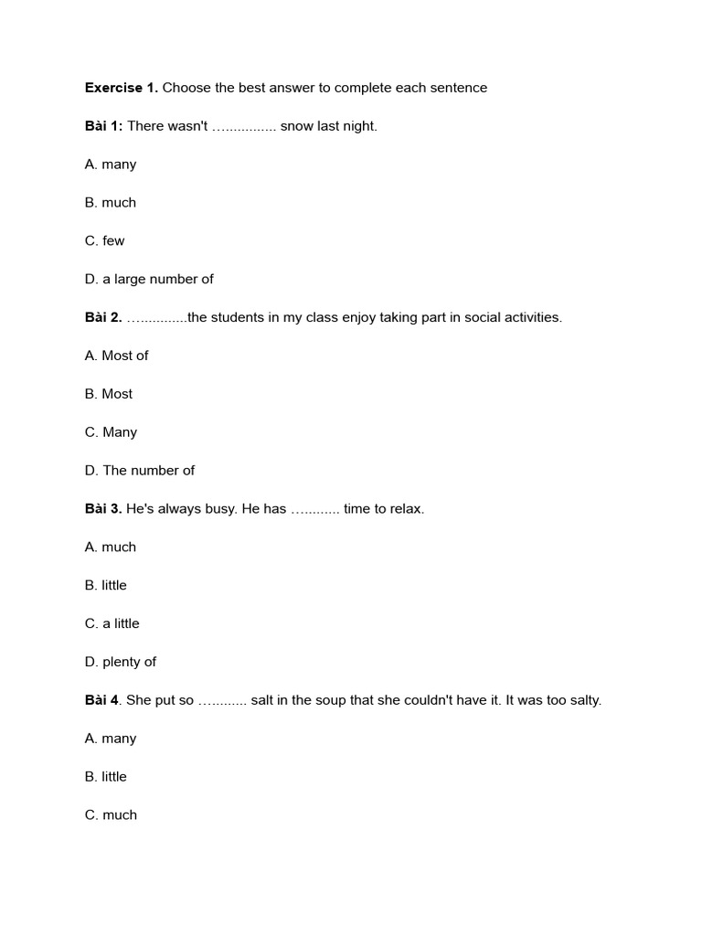 English Grammar Exercises on Quantifiers | PDF | Cuisine | Cooking
