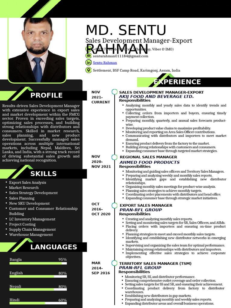 Resume of MD. SENTU RAHMAN | PDF | Sales | Economies