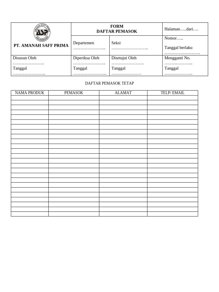 Sop Form Daftar Pemasok | PDF