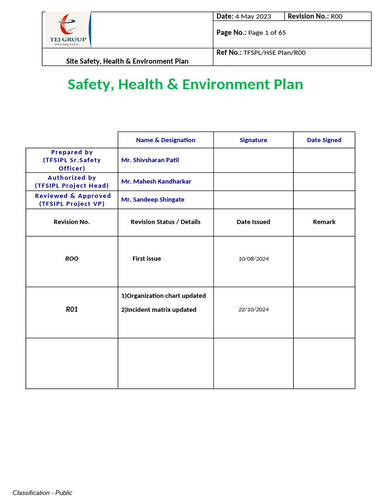 Site Safety, Health & Environment Plan | PDF | Risk | Occupational ...