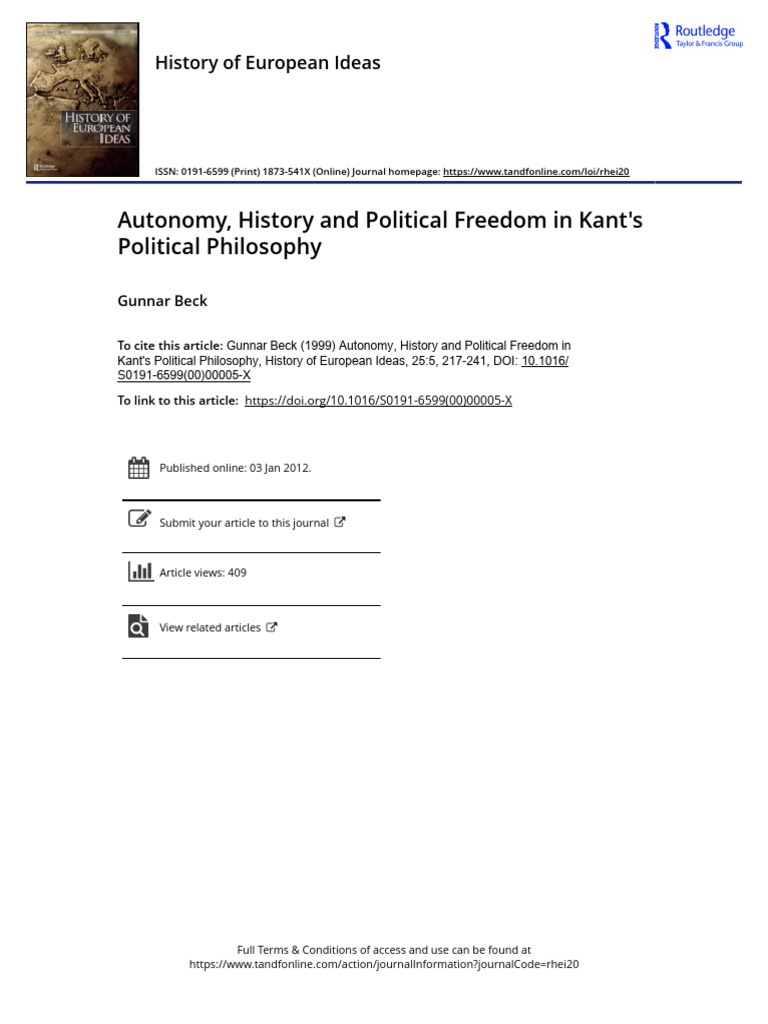 Autonomy History and Political Freedom in Kant S Political Philosophy ...
