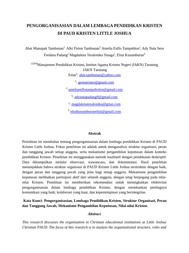Jurnal Pengorganisasiannn Dalam Lembaga Pendidikan Kristen Di Paud ...
